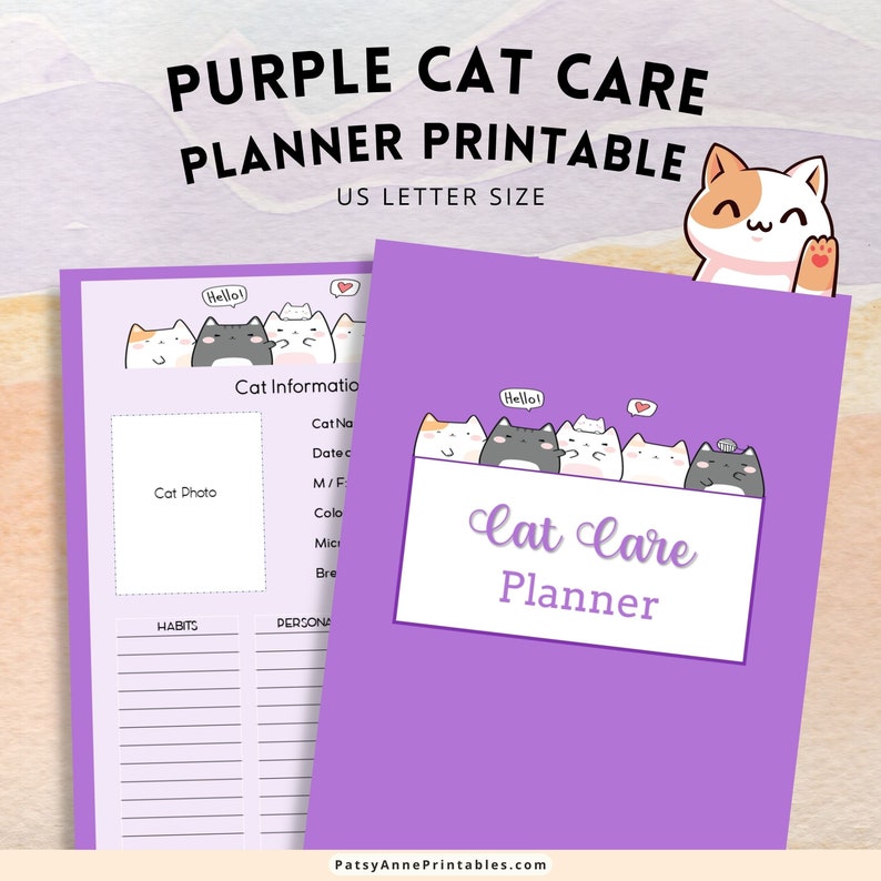 Purple Cat Care Planner Printable | Instant Download! - Etsy