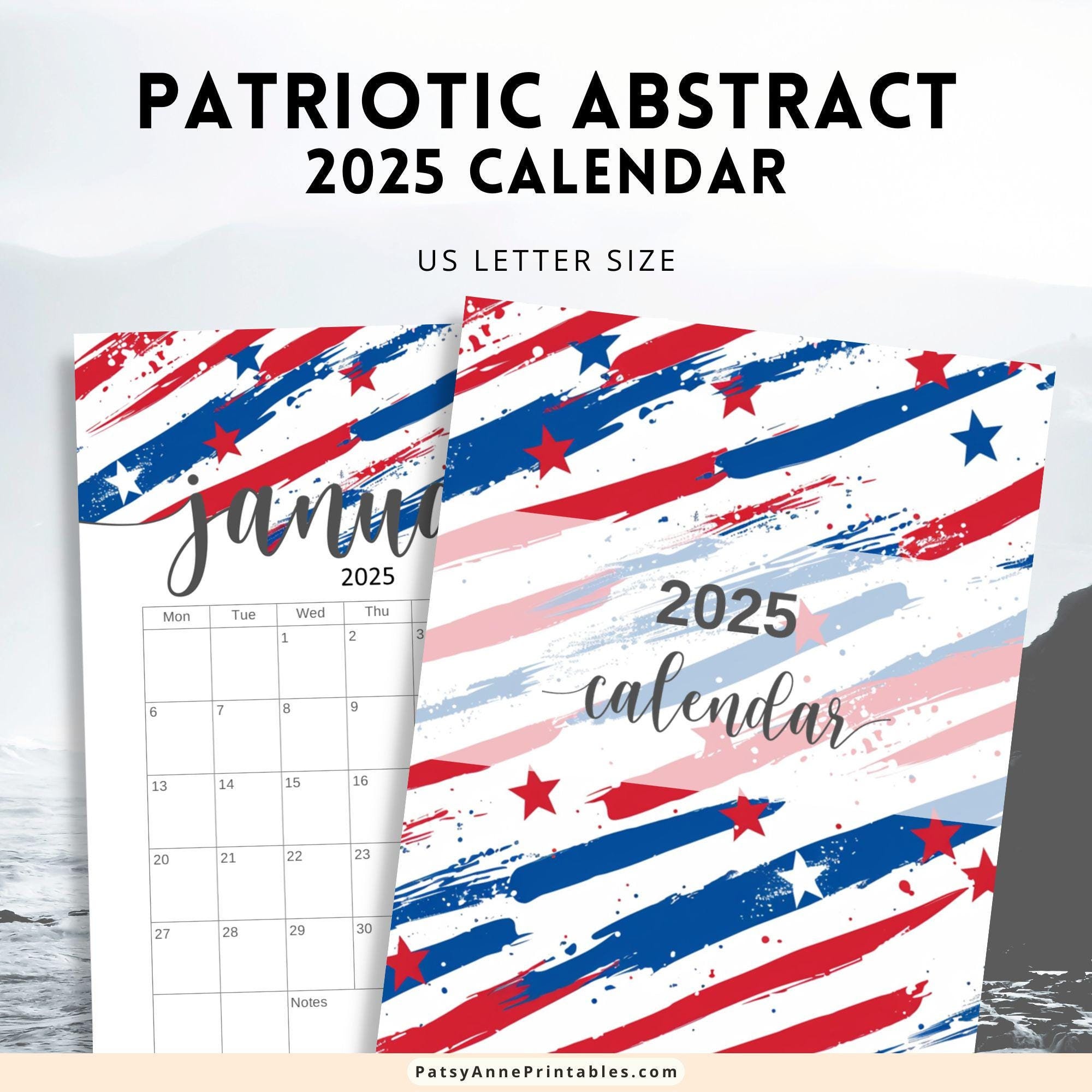 Patriotic Abstract 2025 Calendar, America Calendar Printable, Instant ...