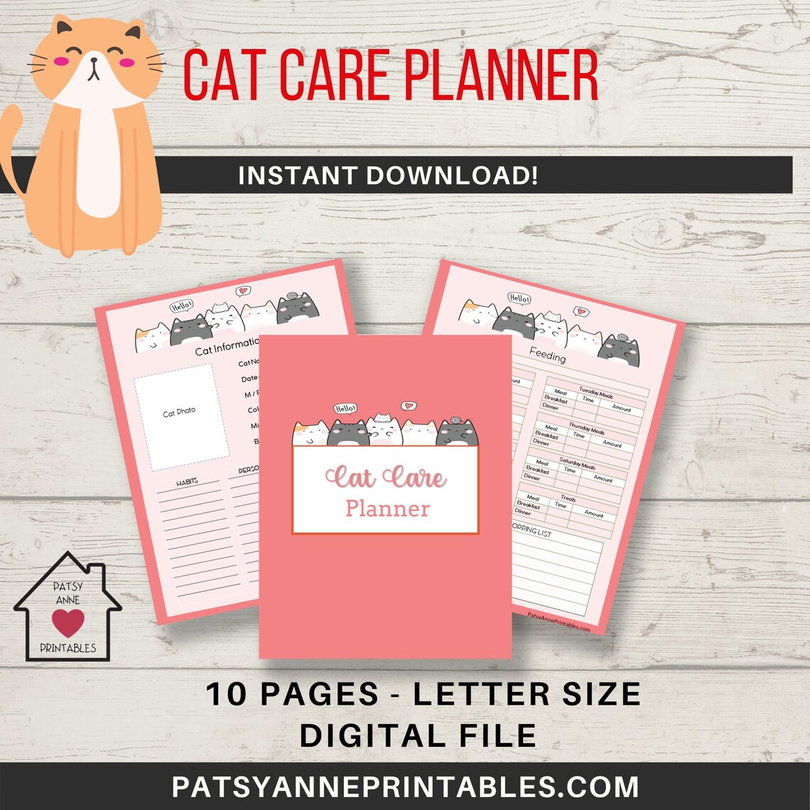 Cat Care Planner | Cat Care Printable | Instant Download! - Etsy