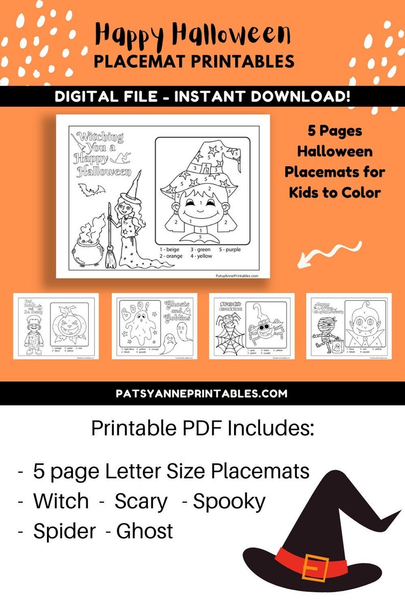 Halloween Placemats to Color | Halloween Placemat Printable | Instant ...