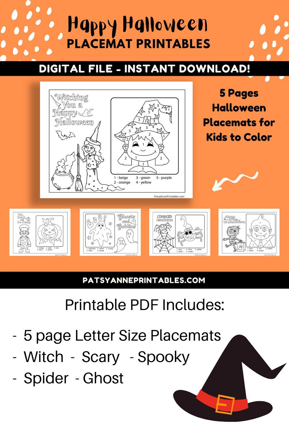 Halloween Placemats to Color | Halloween Placemat Printable | Instant ...