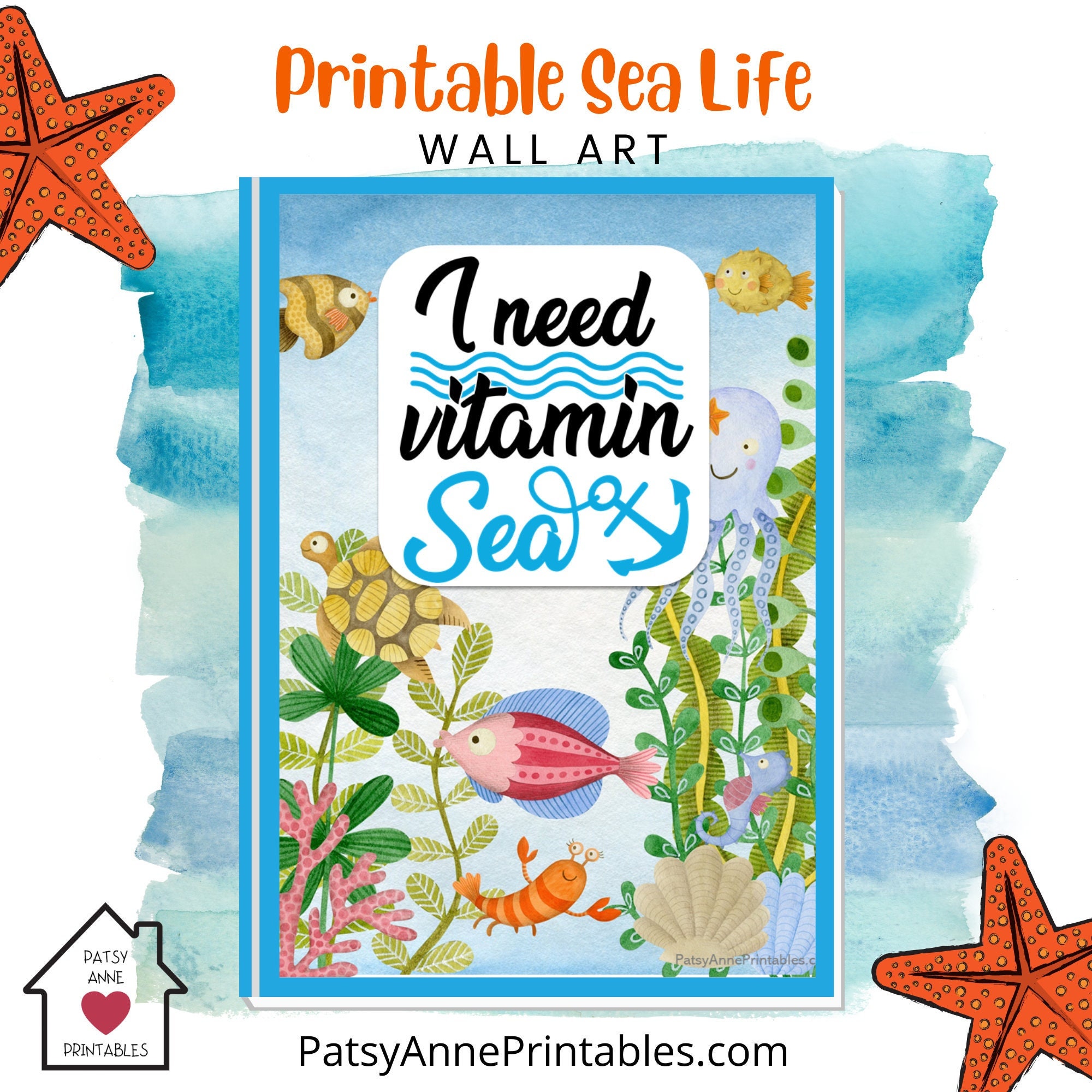 Sea Life Wall Art Printable Printable Sea Life Wall Art - Etsy