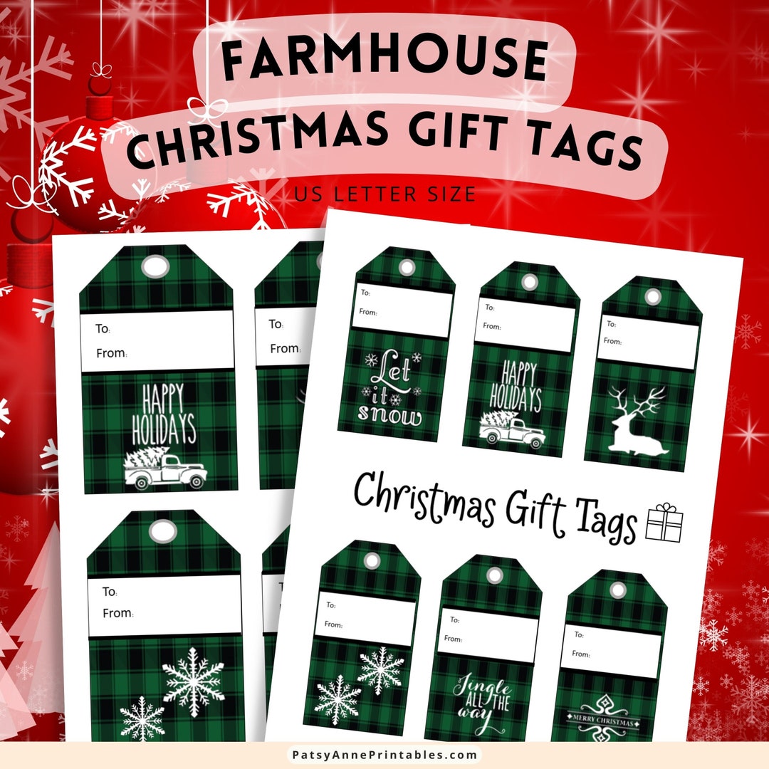 Farmhouse Christmas Gift Tags Printable Rustic Gift Tags in Red and ...