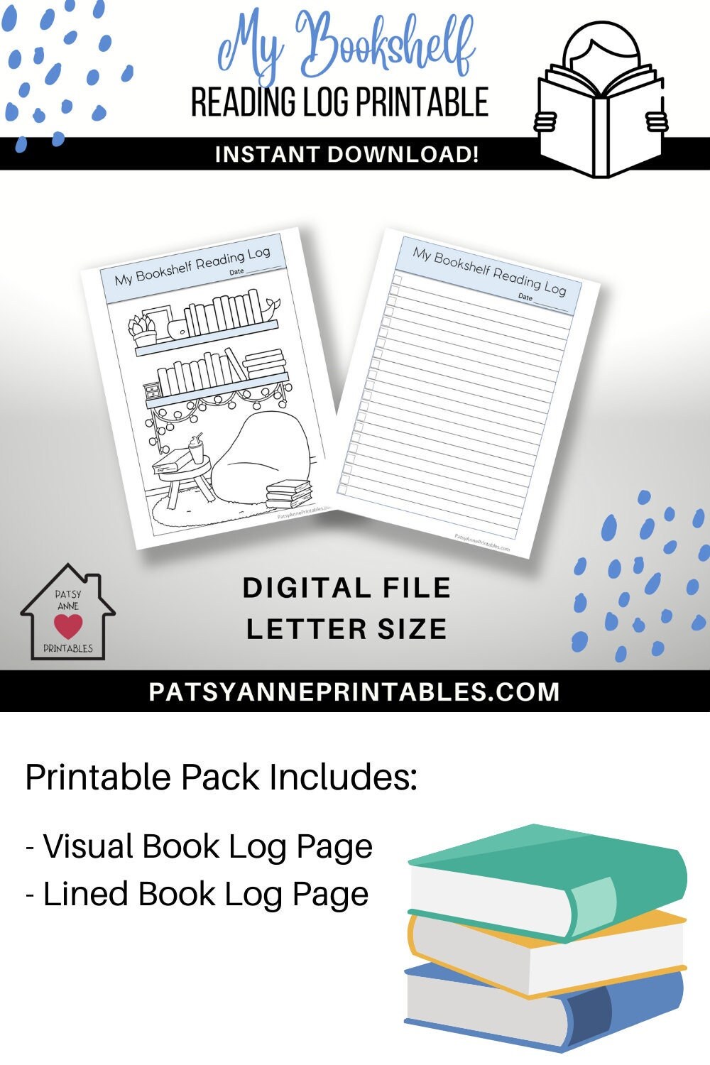 My Bookshelf Reading Log Printable Book Tracker Journal Instant ...