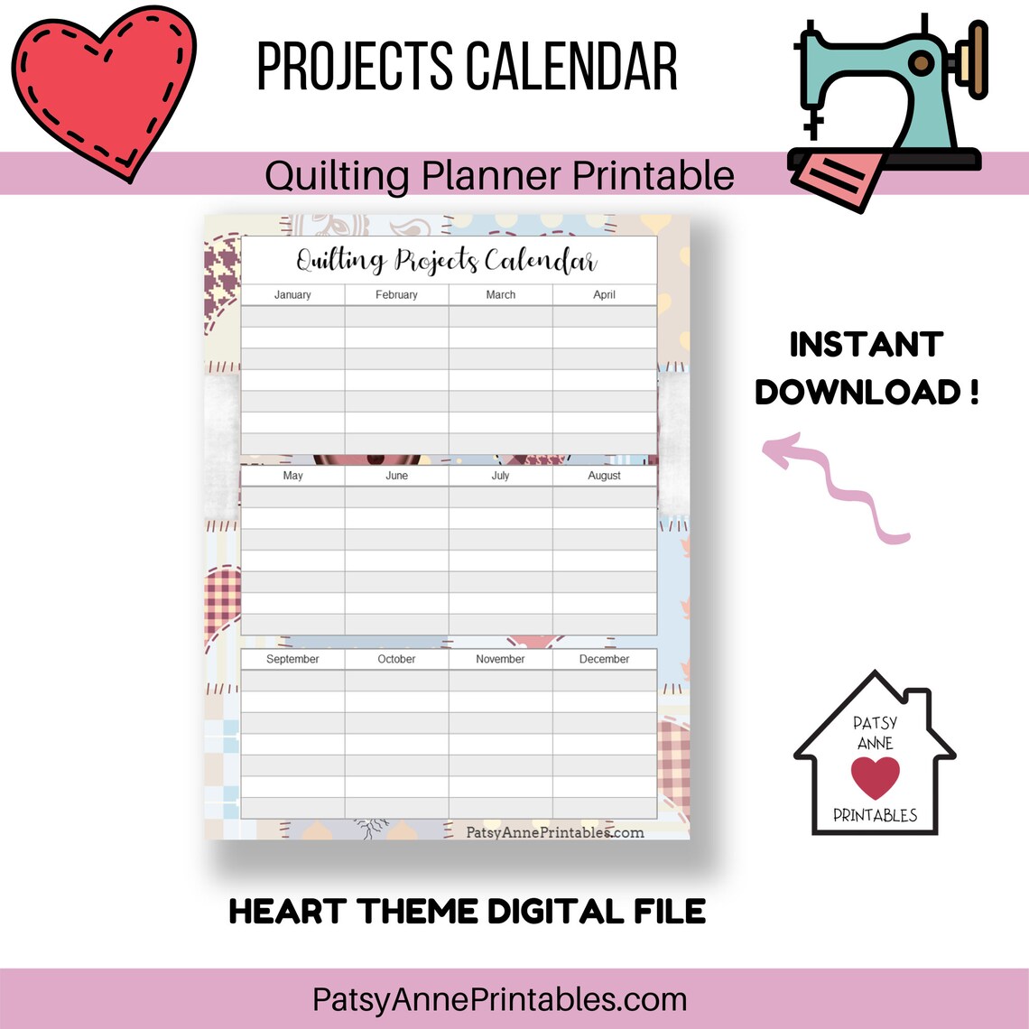 Quilting Planner - Heart Theme | DIY Craft Ideas | I Love Quilting ...