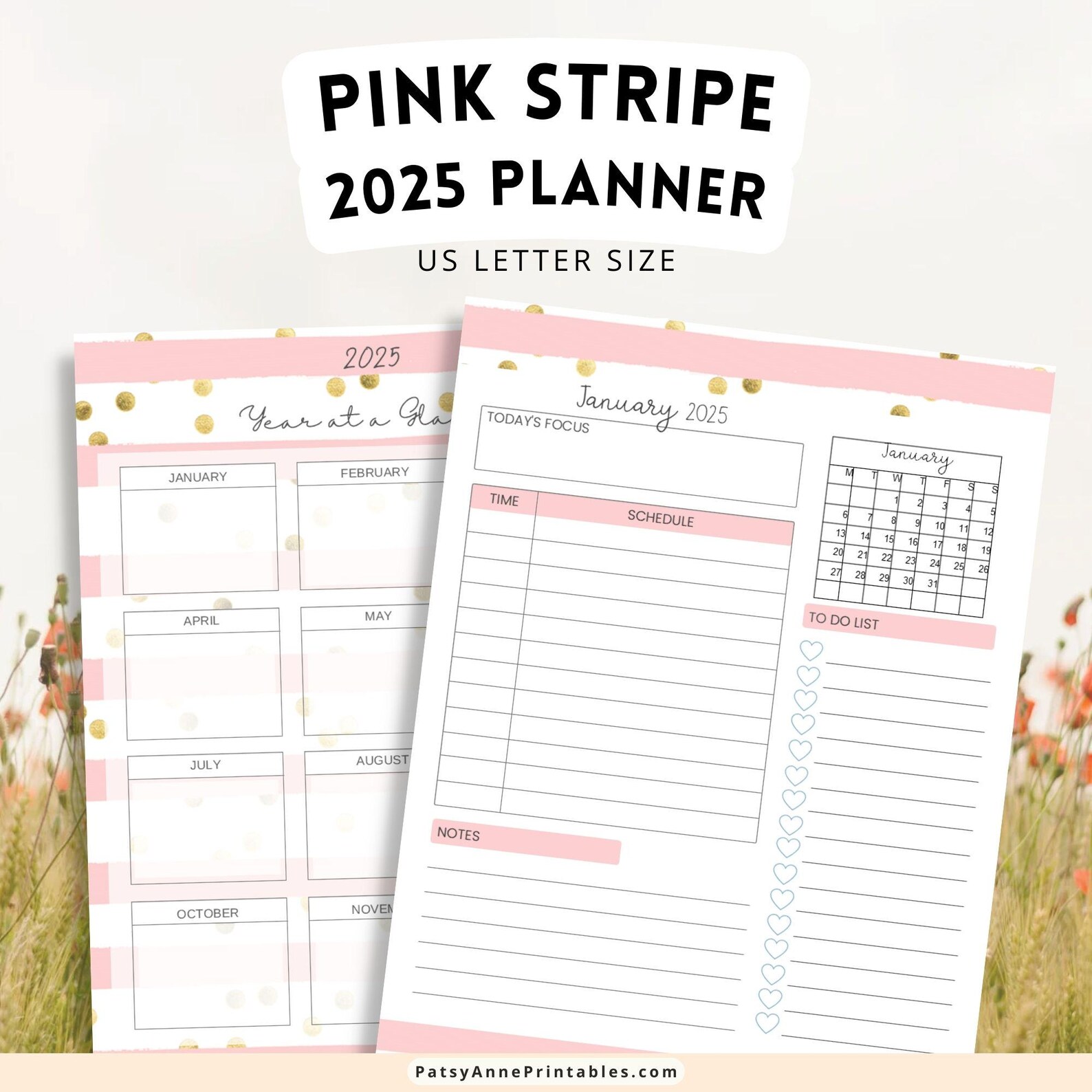 2025 Pink Stripe Planner Printable Pretty Pink Goals Printable Instant ...