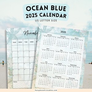 2025 Ocean Blue Calendar Printable, Instant Download! - Etsy