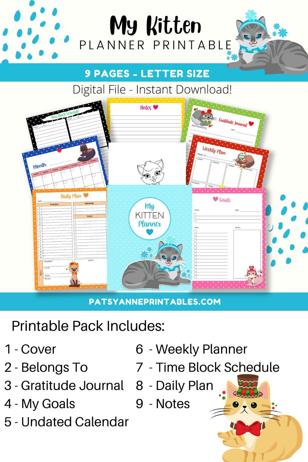 My Kitten Planner Printable, Calendar, Monthly Goals, Daily Plan ...