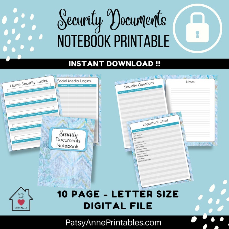 Security Documents Notebook Printable Password Tracker Printable ...