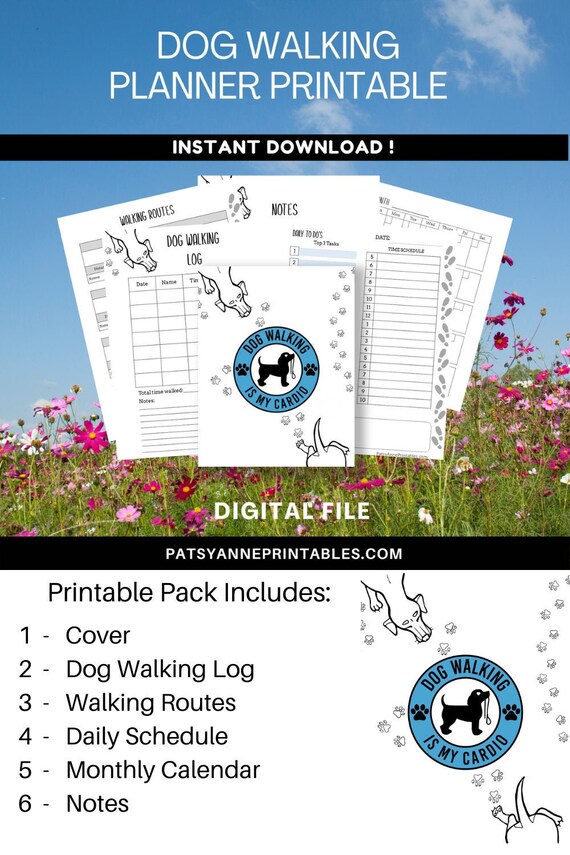 Dog Walking Planner Printable Dog Walker Log Book Dog | Etsy