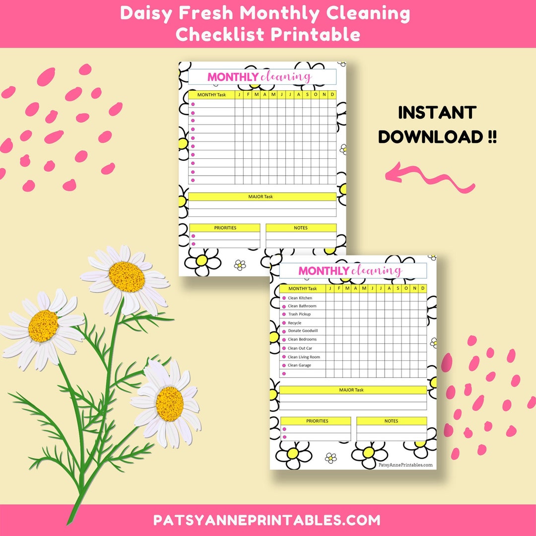 Daisy Fresh MONTHLY Cleaning Checklist Printable | MONTHLY Cleaning ...