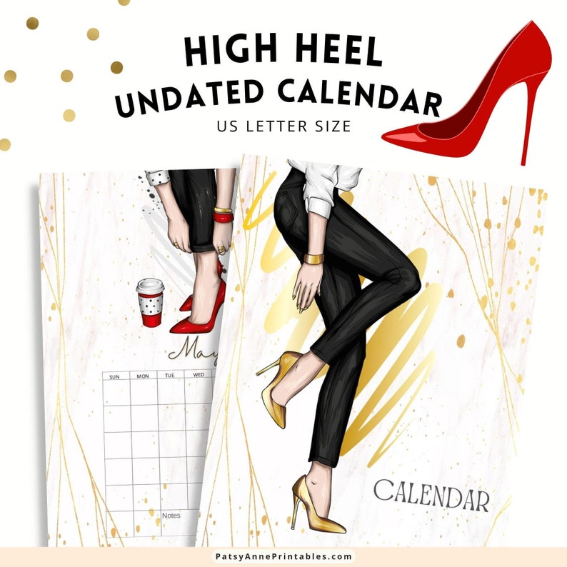 High Heel Fashion Undated Calendar, Printable Fashion Shoe Calendar ...