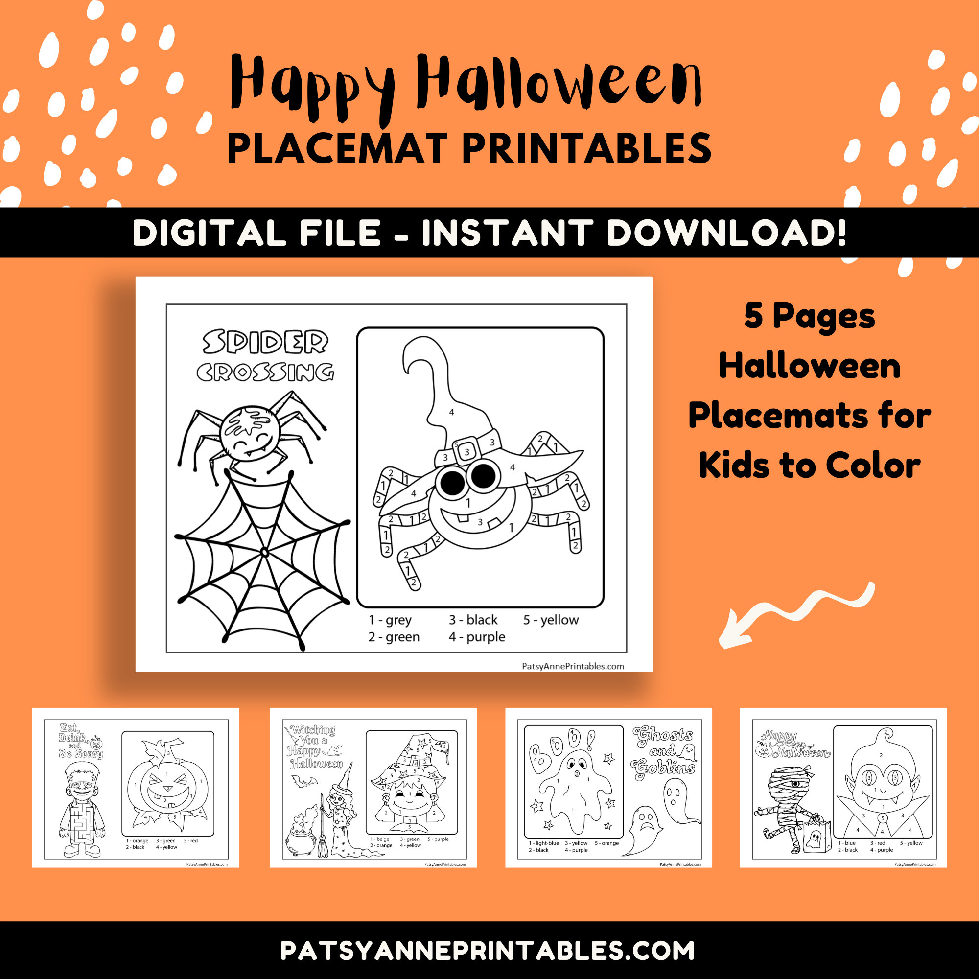 Halloween Placemats to Color | Halloween Placemat Printable | Instant ...