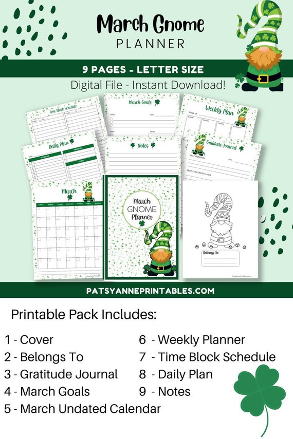 March Gnome Planner Printable March Gnome Planner Gnome | Etsy