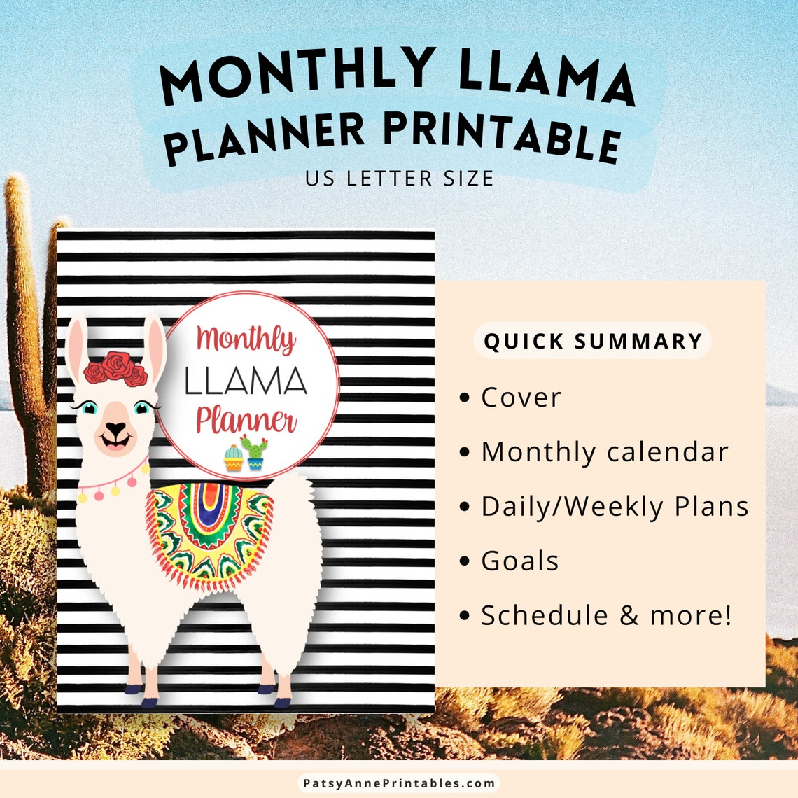 Monthly Llama Planner Printable Calendar Goals Daily Plan - Etsy