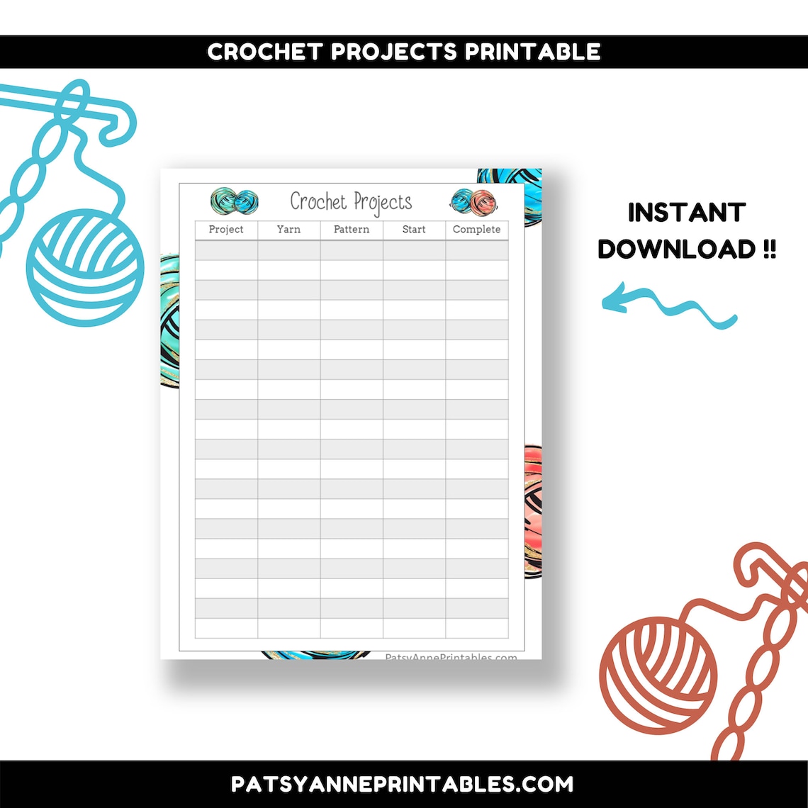 Crochet Project Planner Printable, DIY Craft Ideas, I Love Crochet - Etsy
