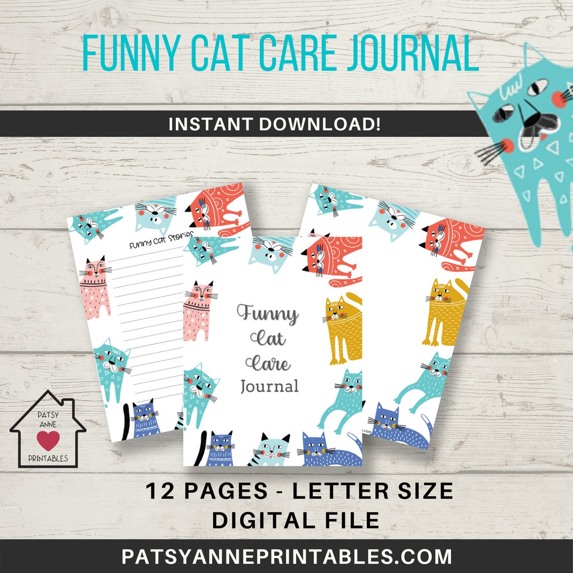 Funny Cat Care Journal Printable | Cat Care Notebook | Instant Download ...