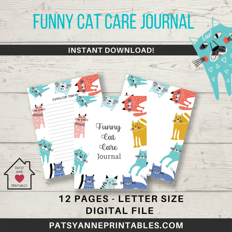 Funny Cat Care Journal Printable | Cat Care Notebook | Instant Download ...