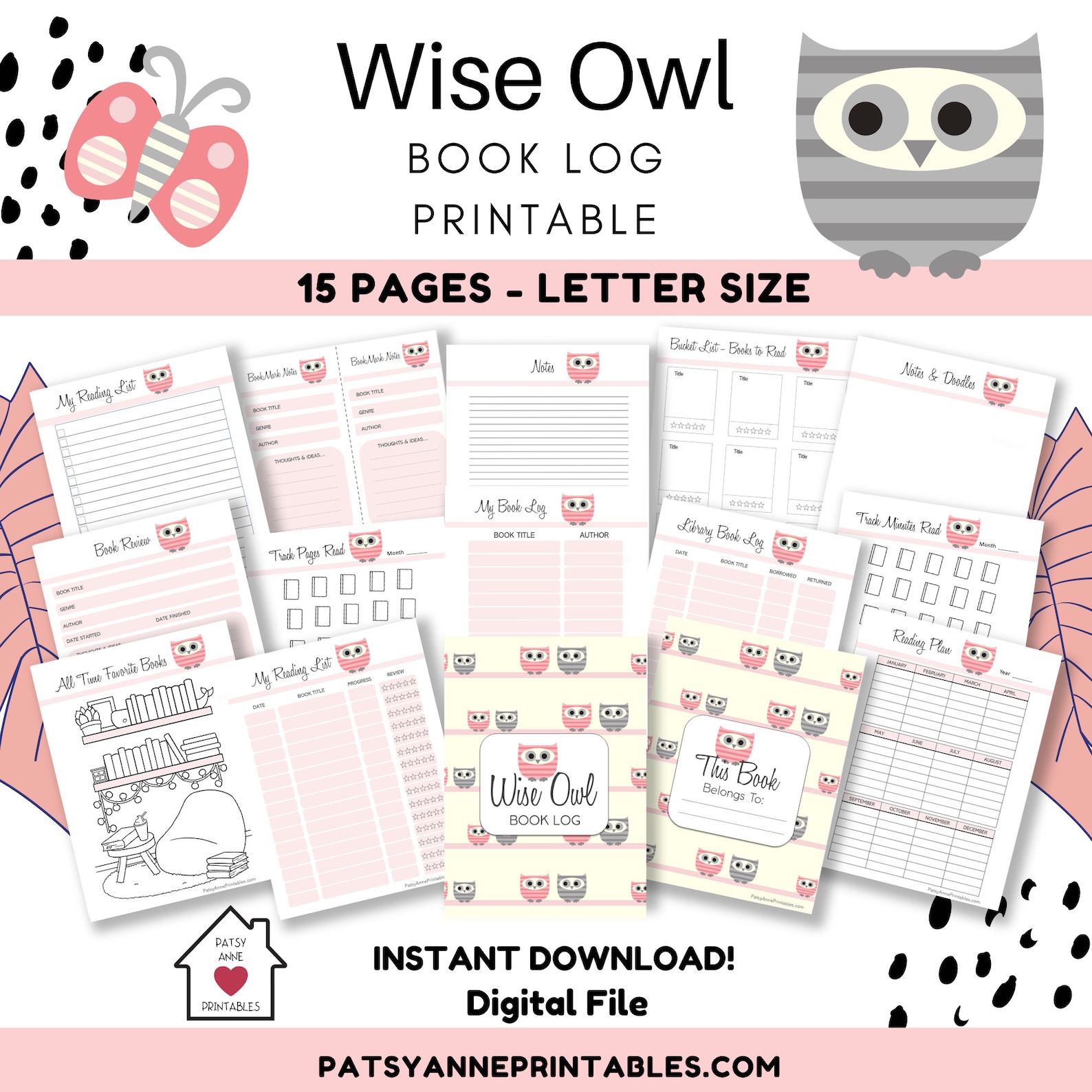 Wise Owl Book Log Printable Bundle, Reading Tracker, Instant Download ...