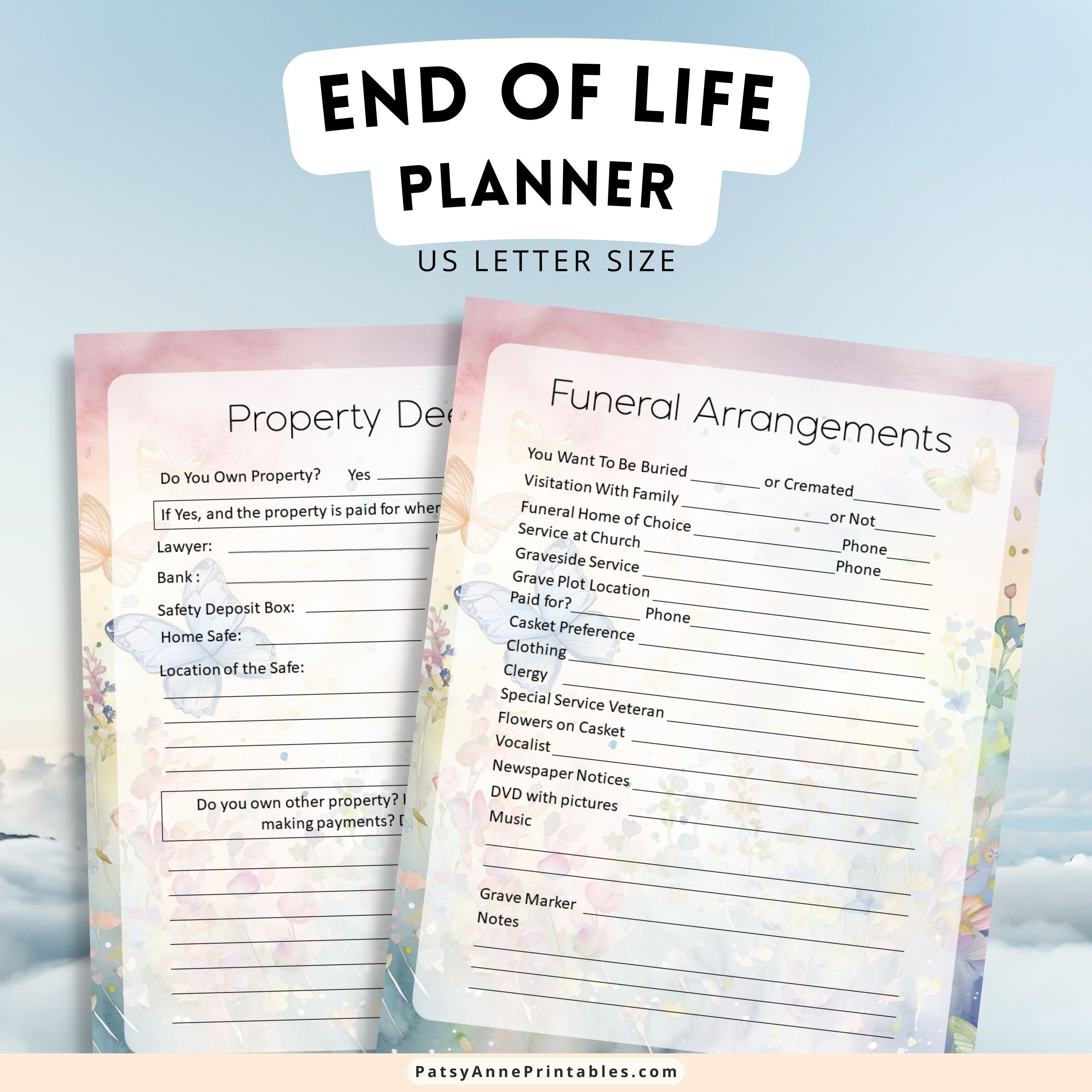 End of Life Planner Printable, Final Wishes, Last Will, Funeral Planner, Beneficiary Info ...