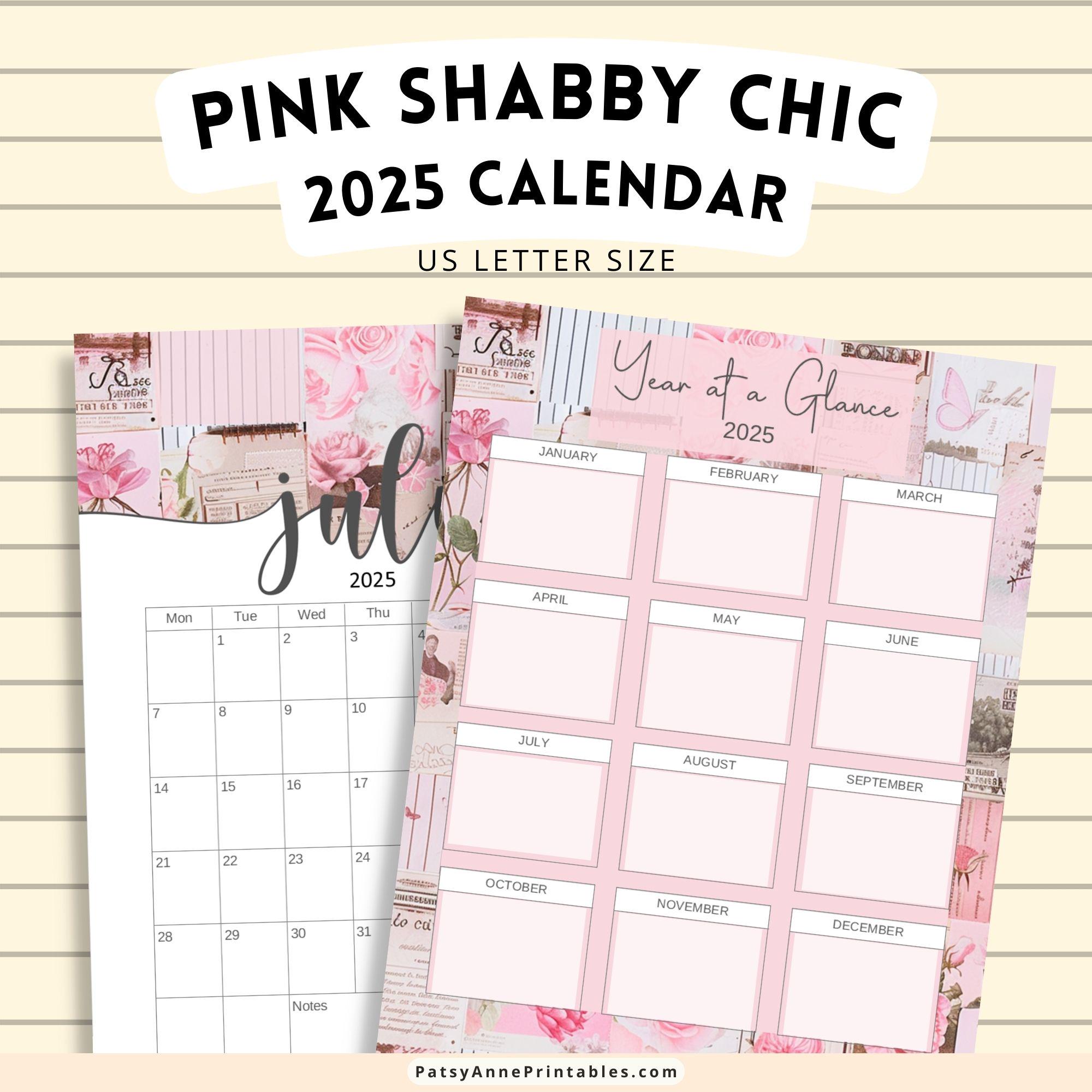 2025 Calendar Pink Shabby Chic, Ephemera Calendar Printable, Instant ...