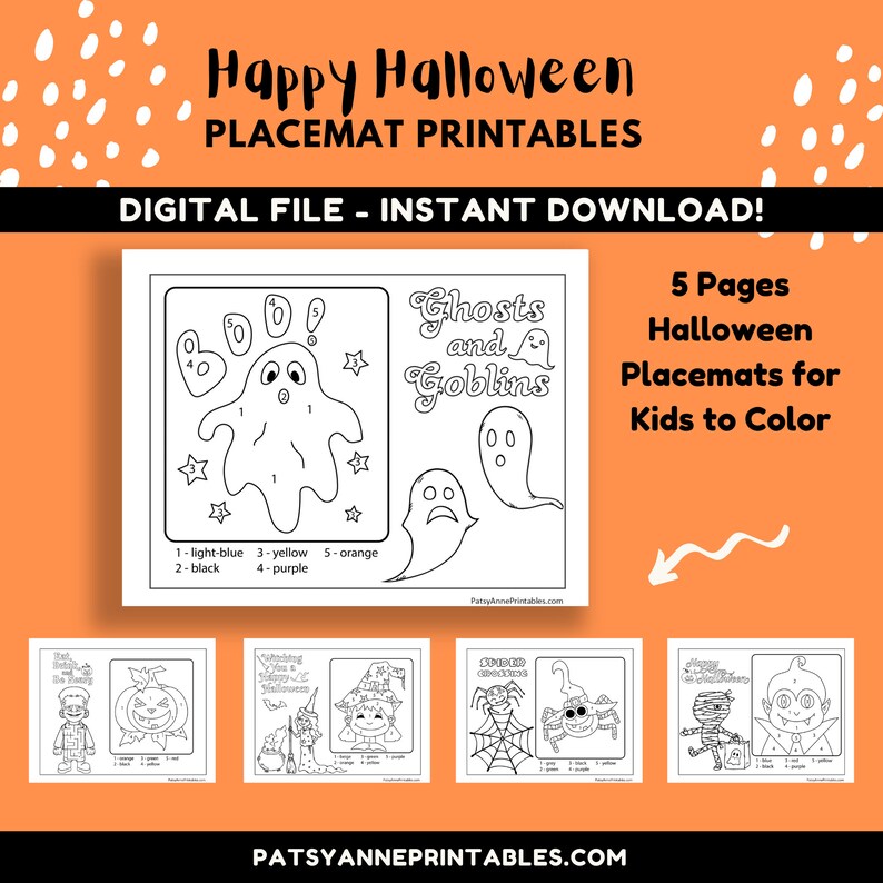 Halloween Placemats to Color | Halloween Placemat Printable | Instant ...