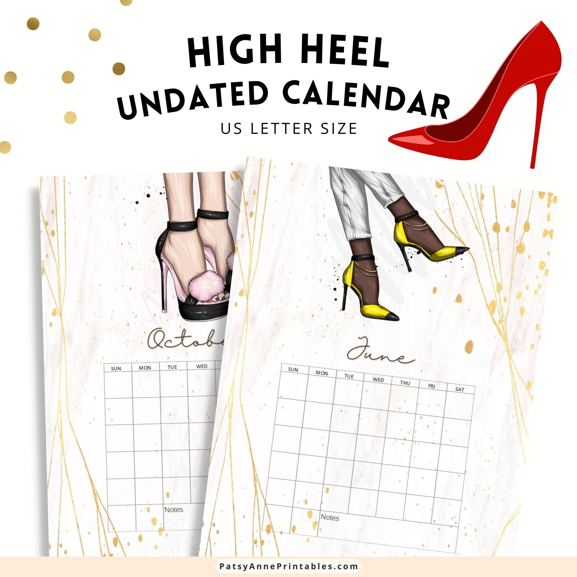 High Heel Fashion Undated Calendar, Printable Fashion Shoe Calendar ...