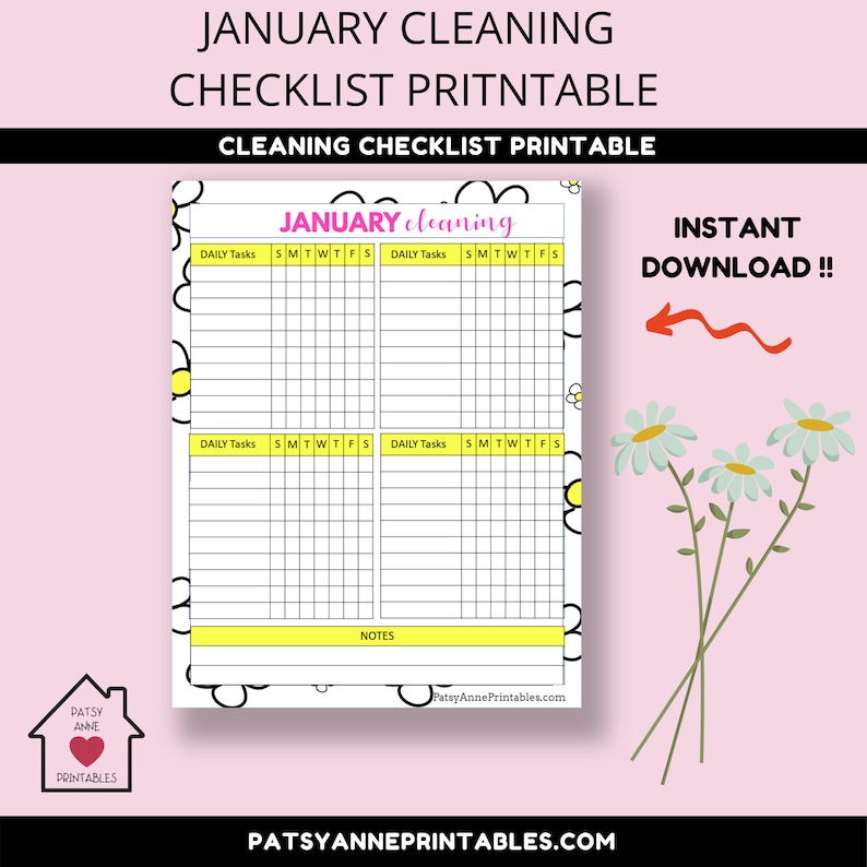 12 MONTH Daisy Fresh Cleaning Printable MONTHLY Cleaning Planner ...