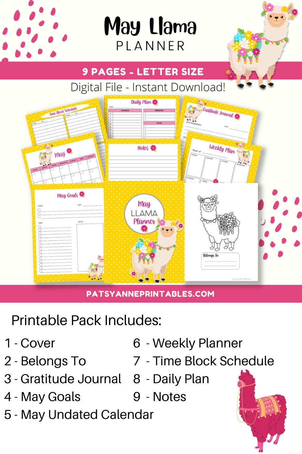 May Llama Planner Printable, Calendar, Monthly Goals, Daily Plan ...
