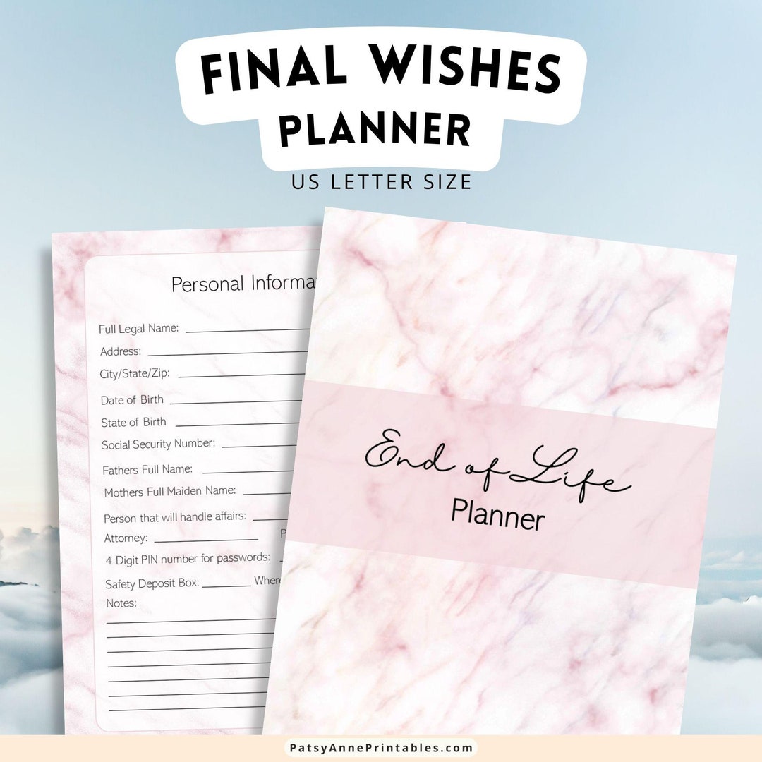 Pink Marble Final Wishes Planner Printable, End of Life, Funeral ...
