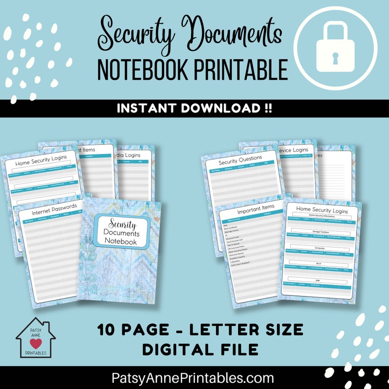 Security Documents Notebook Printable | Password Tracker Printable ...