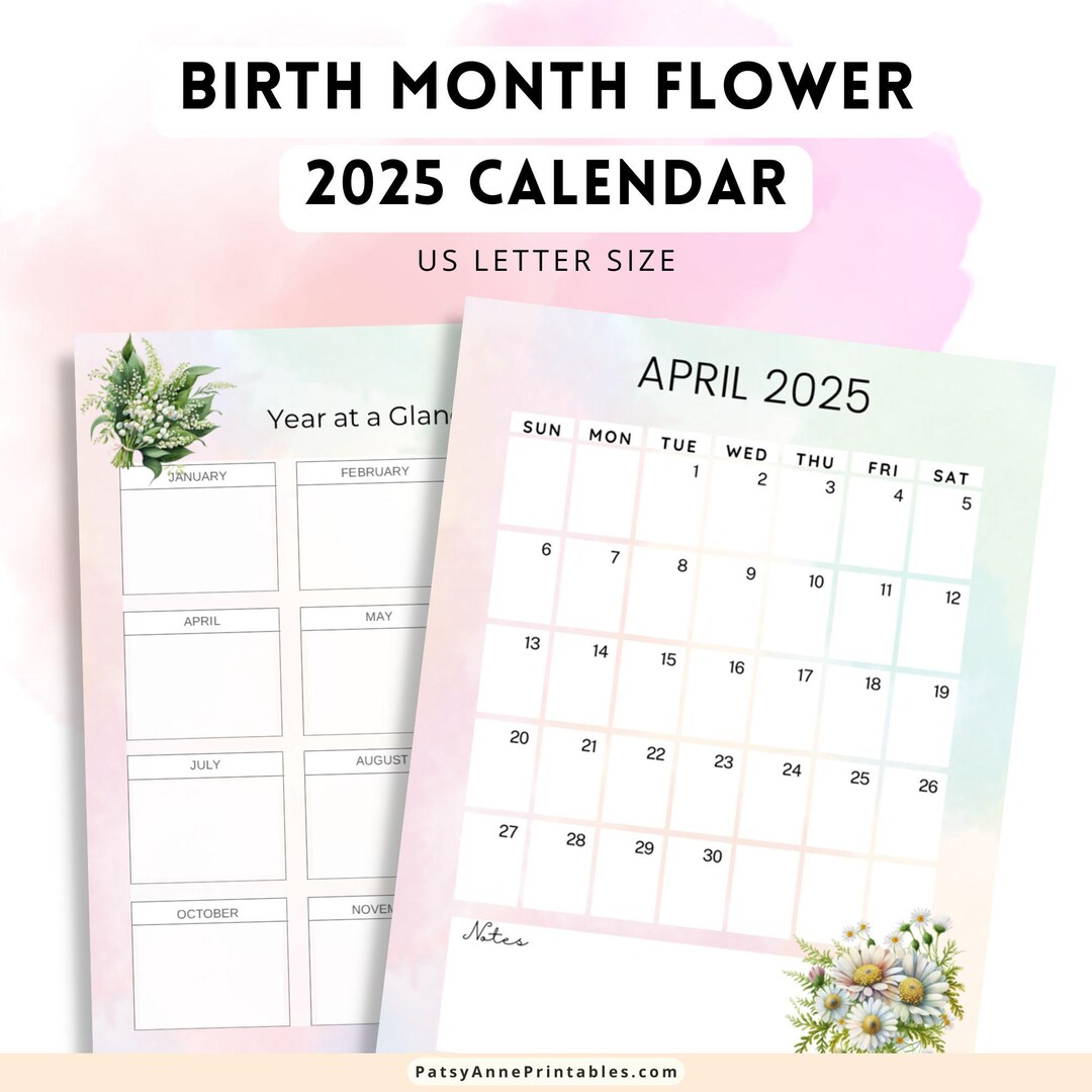 2025 Floral Birth Month Calendar, Birth Month Flower Calendar Printable ...