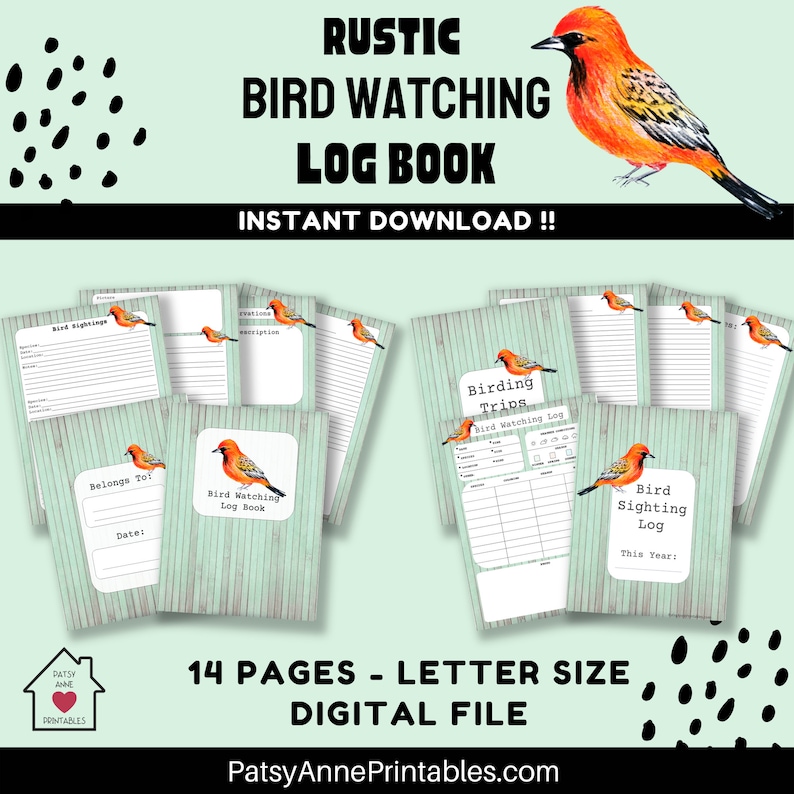 Rustic Bird Watching Log Book | Bird Watching Printable Journal ...