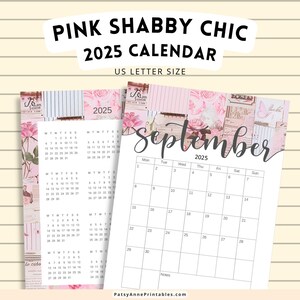 2025 Calendar Pink Shabby Chic, Ephemera Calendar Printable, Instant ...