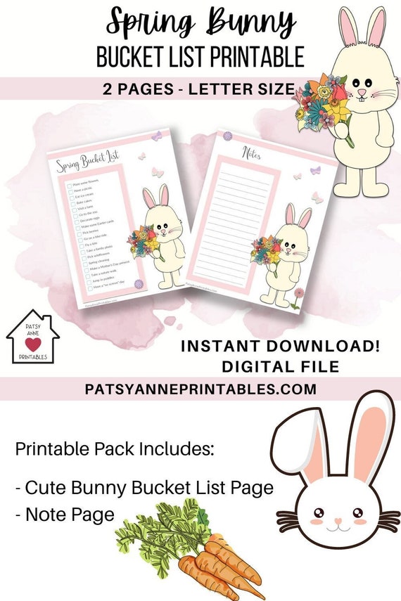 Spring Bunny Bucket List Printable Bunny Bucket List | Etsy