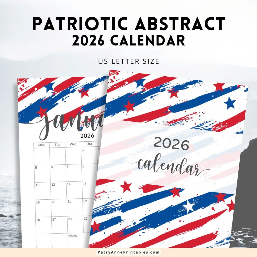 Patriotic Abstract 2026 Calendar, America Calendar Printable, Instant ...