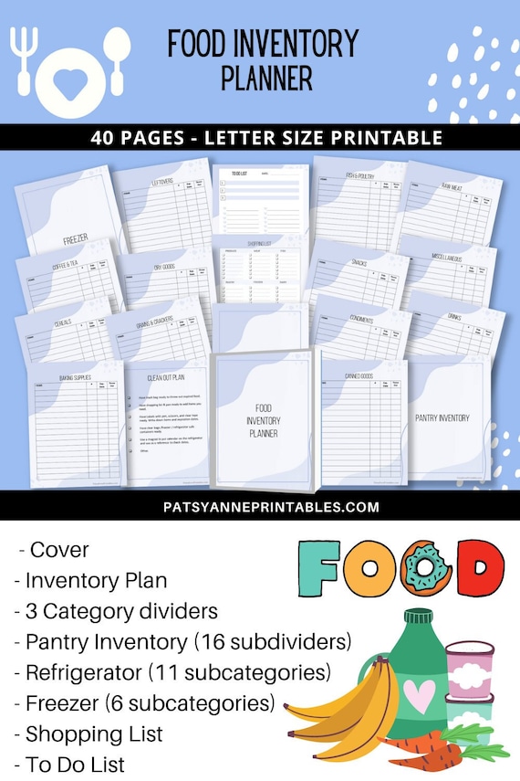 Food Inventory Planner Printable Pantry Refrigerator | Etsy