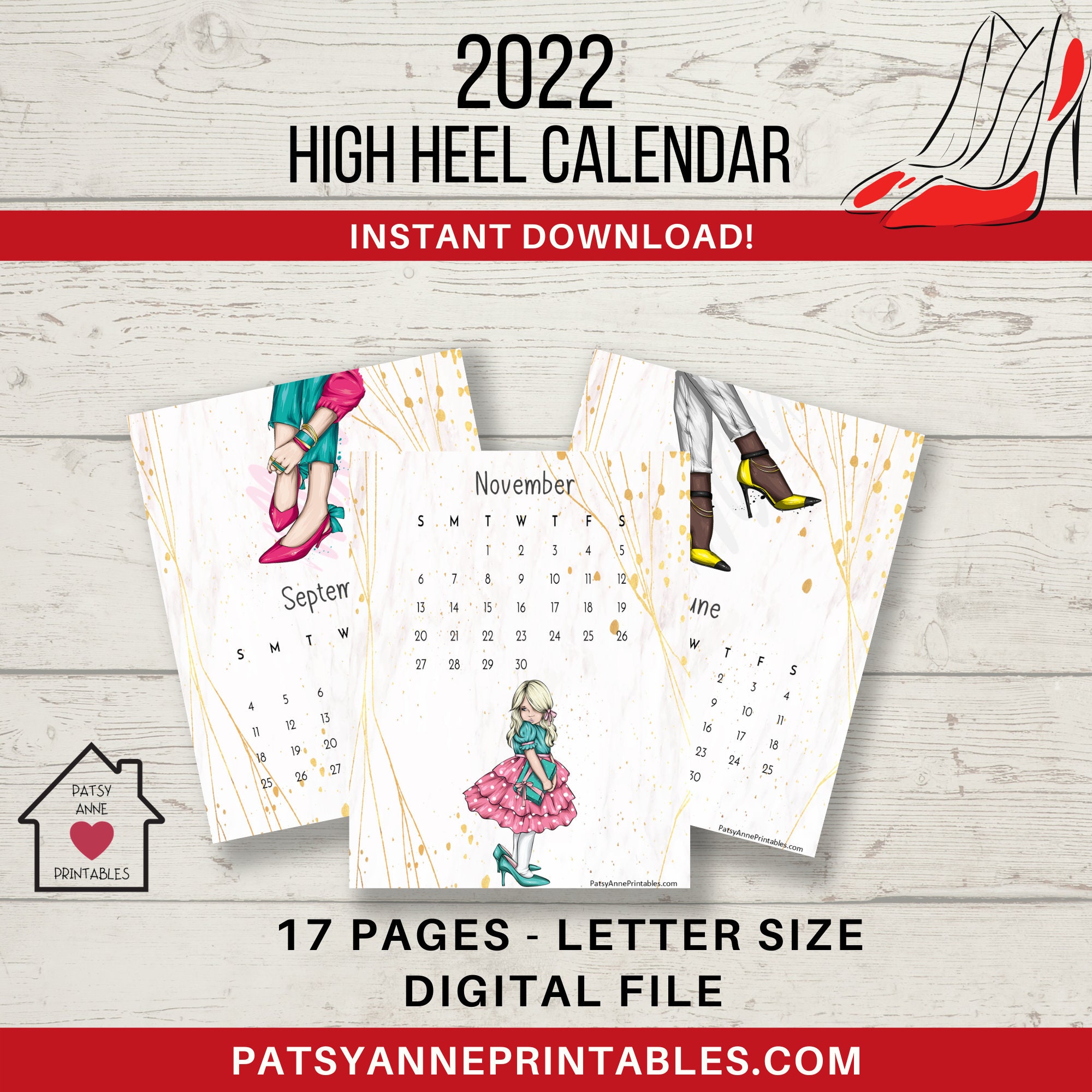 2022 High Heel Fashion Calendar Printable Fashion Shoe Calendar Instant ...