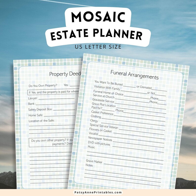 Mosaic Printable Estate Planner, Final Wishes, Last Will, Funeral ...