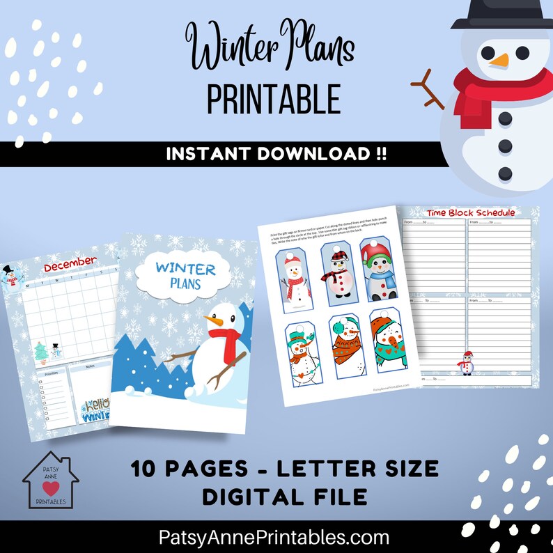 Winter Plans Printable Cute Snowman Planner Printable - Etsy