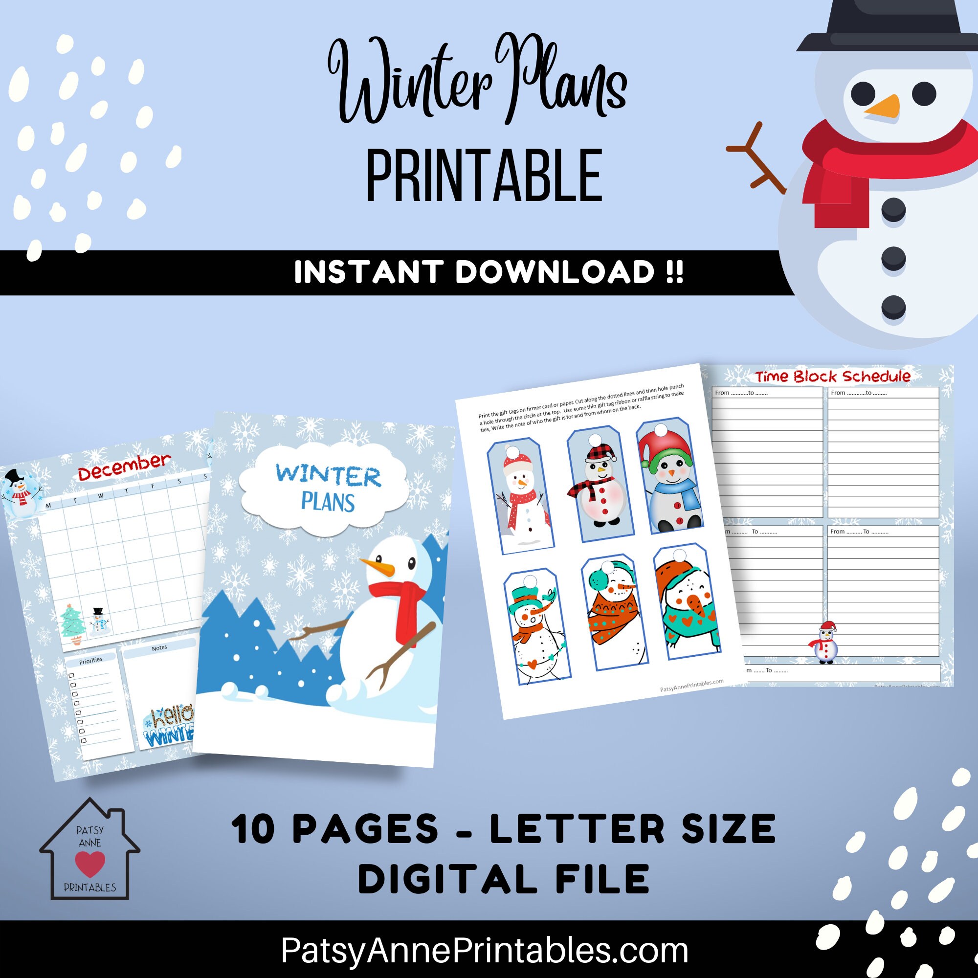 Winter Plans Printable Cute Snowman Planner Printable - Etsy