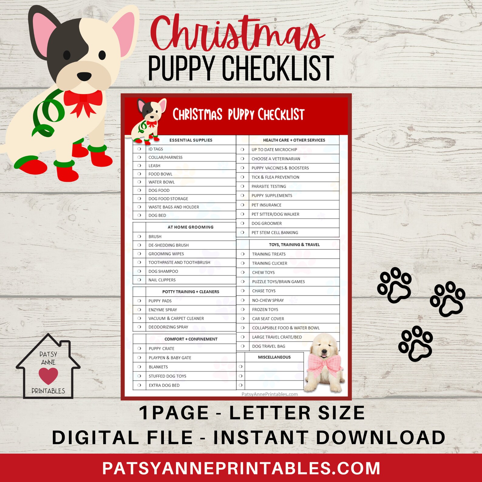 Christmas Puppy Checklist Printable | Christmas Puppy Printable ...