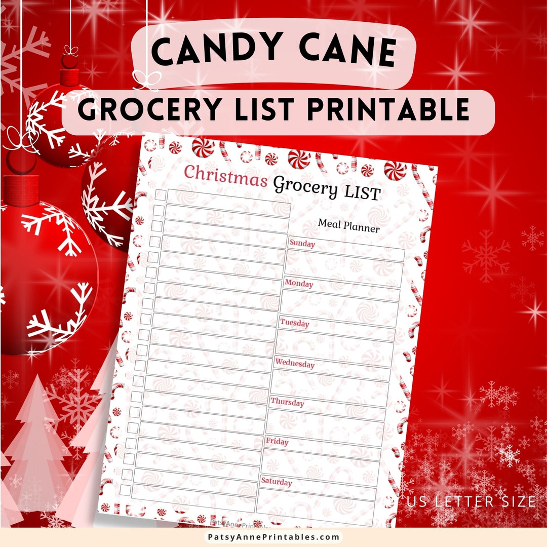Candy Cane Christmas Grocery List and Weekly Meal Planner - Etsy