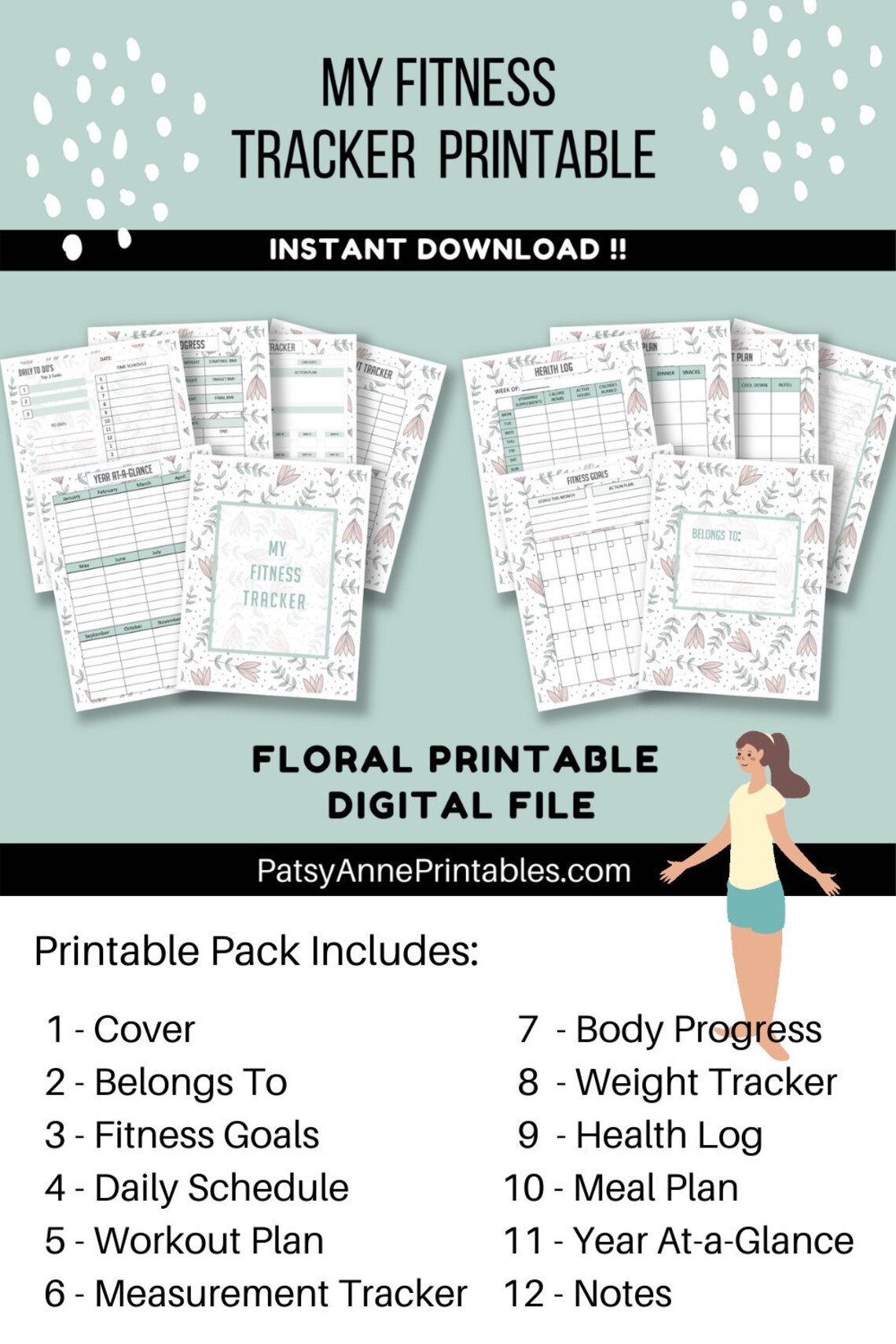 My Fitness Tracker Health Planner Printable Floral Printable - Etsy