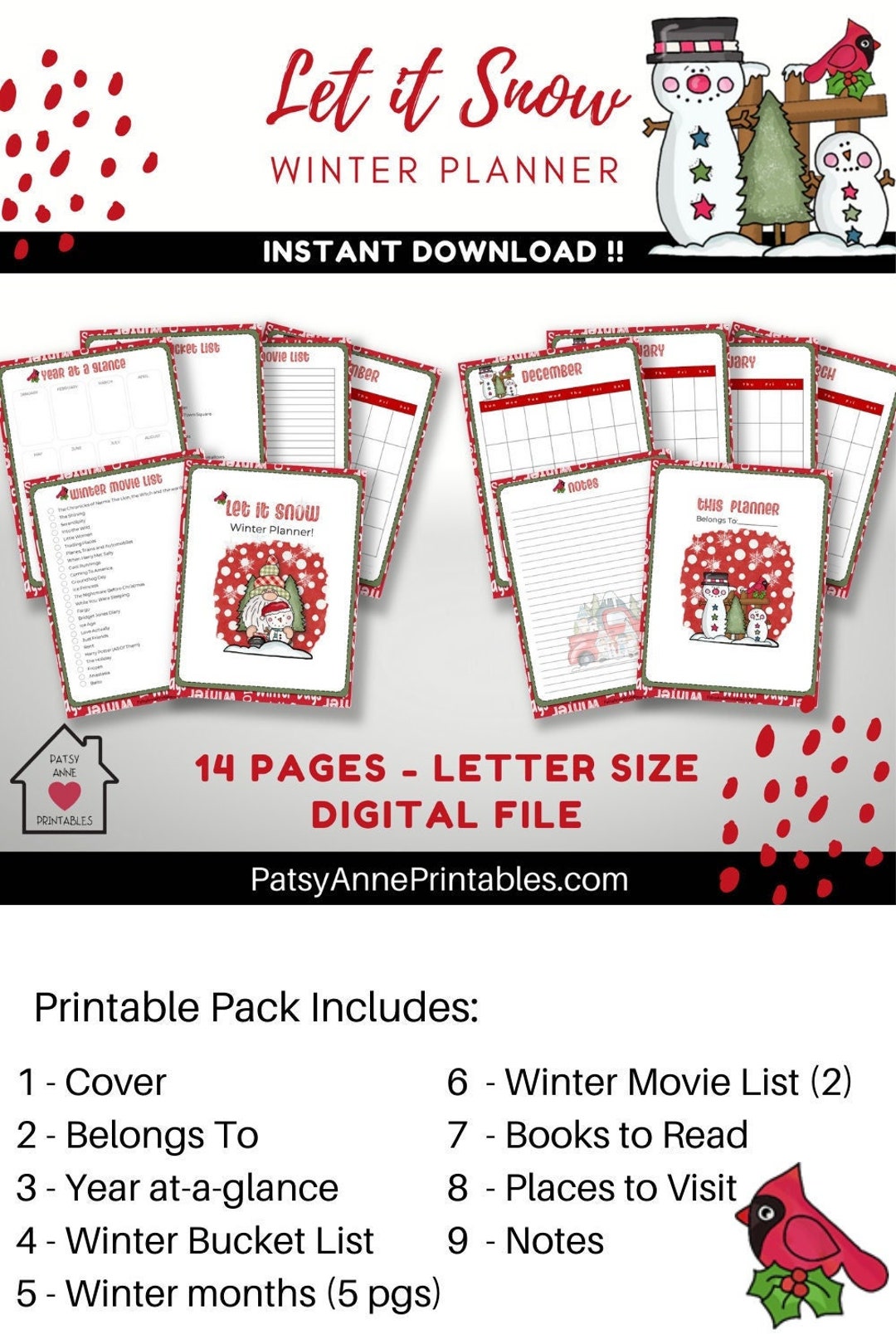 Let It Snow Winter Planner Printable Cute Winter Planner - Etsy