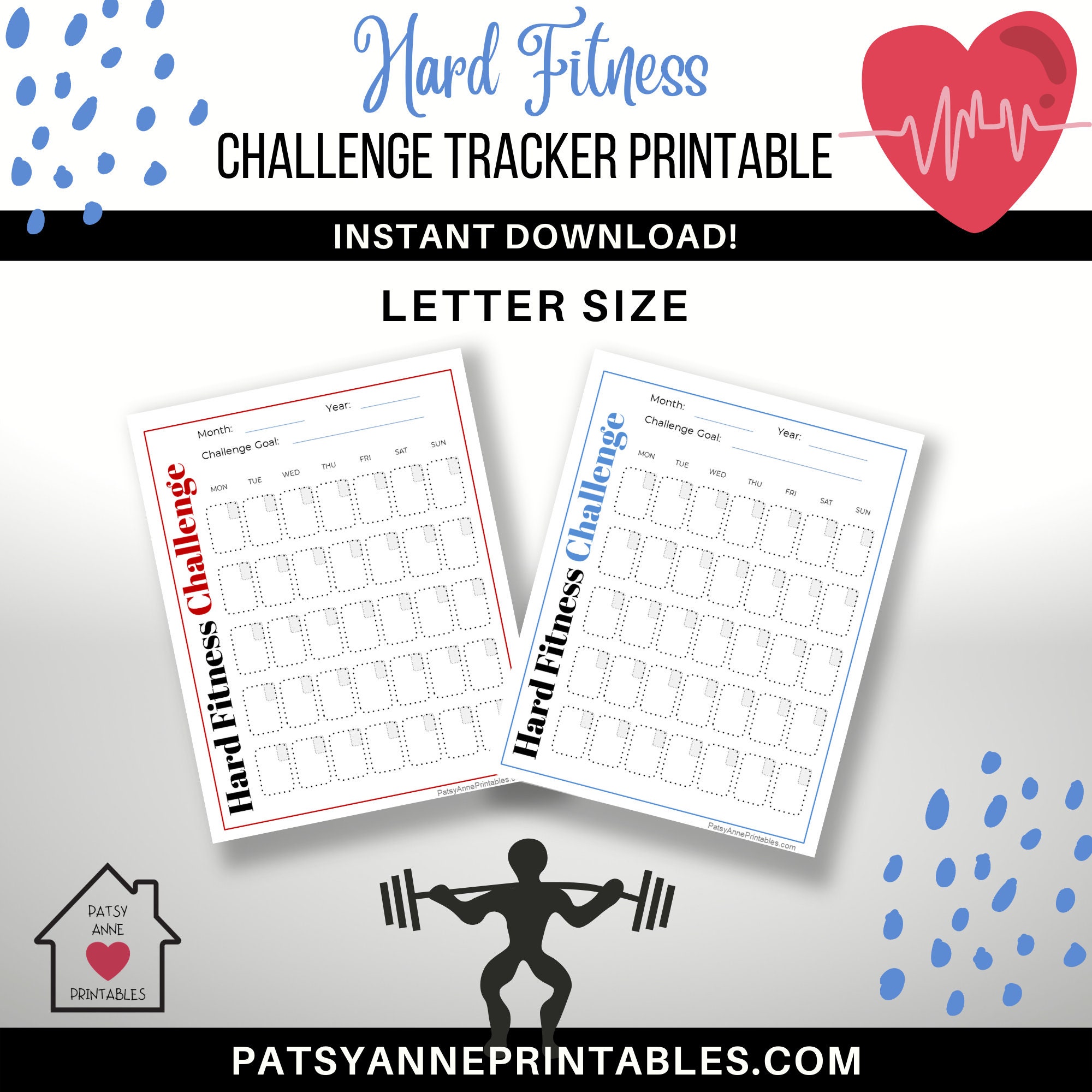Hard Fitness Challenge Tracker Printable Fitness Challenge Printable ...