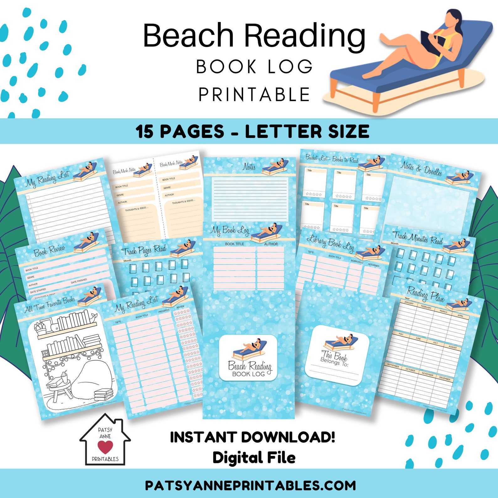 Beach Reading Book Log Printable Bundle, Reading Tracker, Instant ...