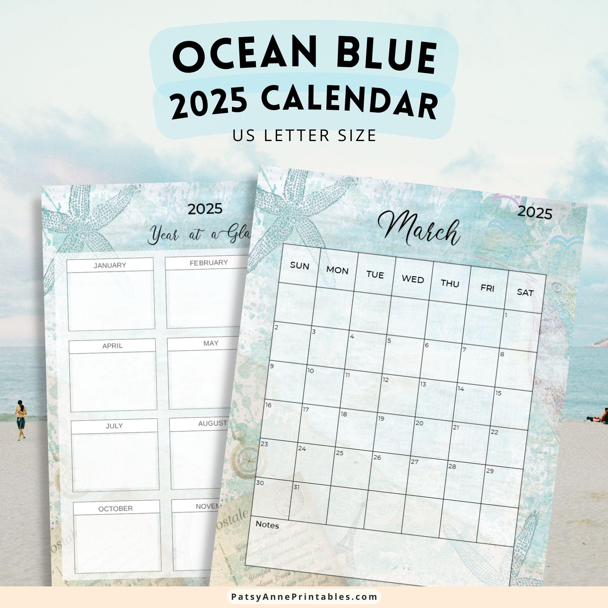 2025 Ocean Blue Calendar Printable, Instant Download! - Etsy