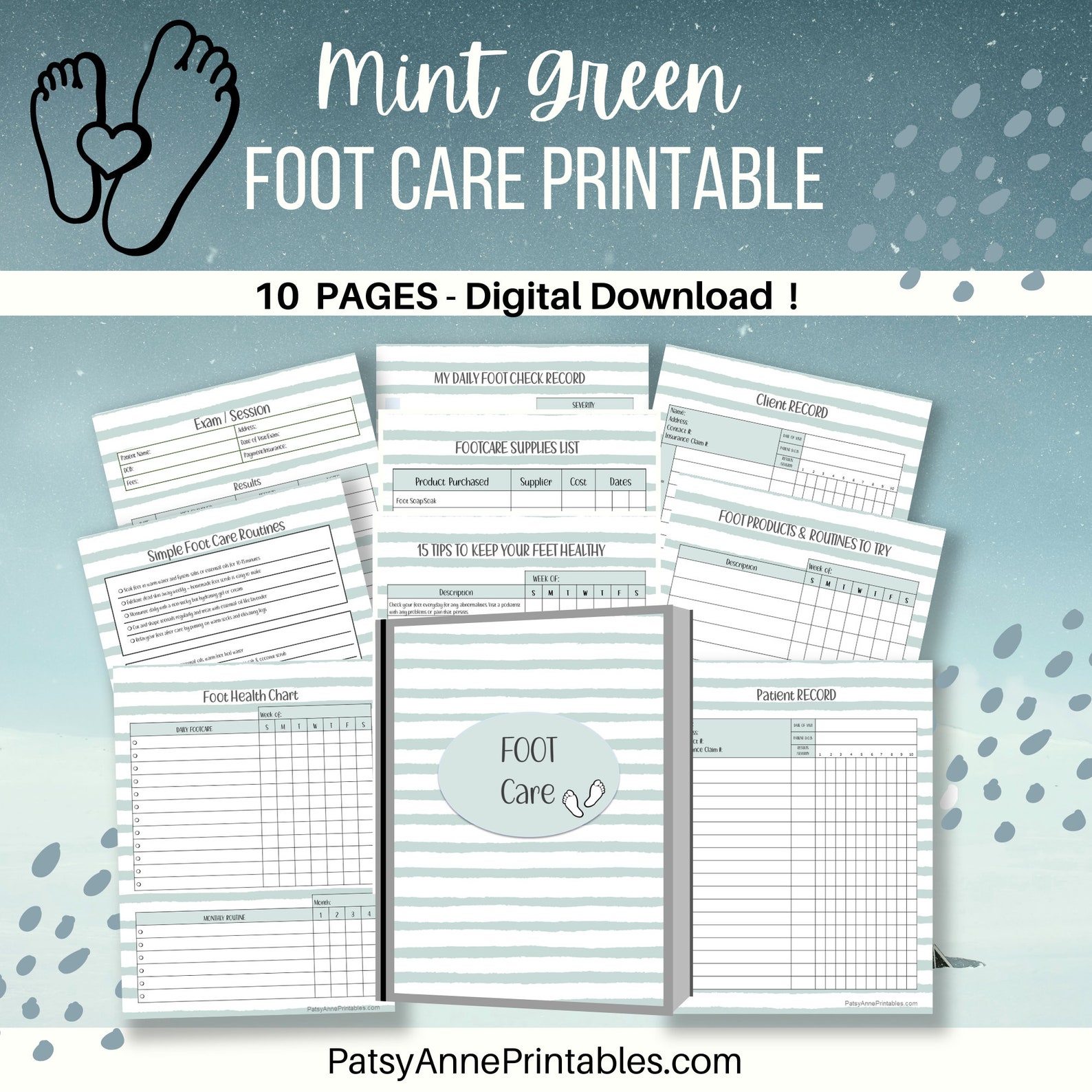 Mint Green Stripe Foot Care Printable | Healthy Feet Printable ...