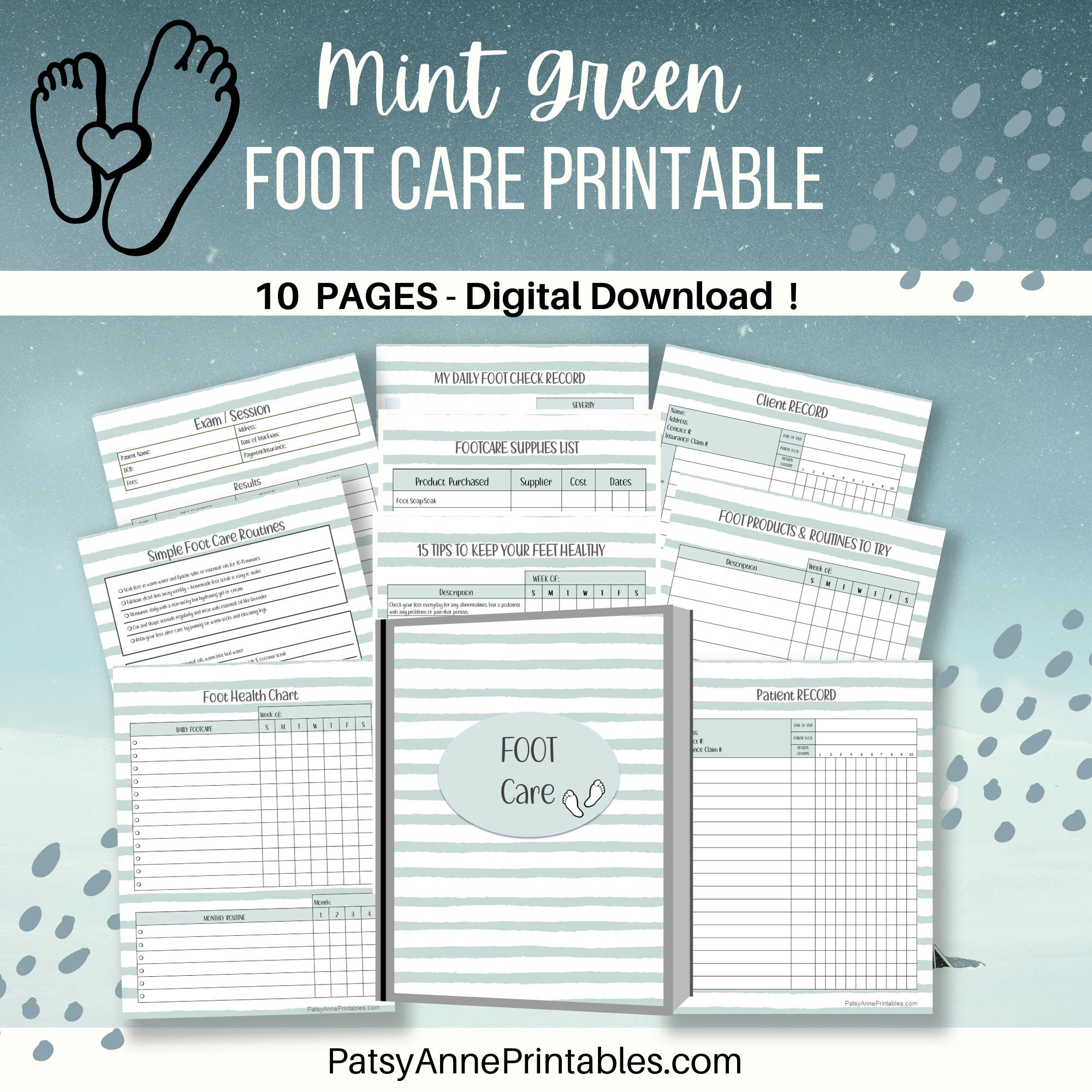 Mint Green Stripe Foot Care Printable | Healthy Feet Printable ...